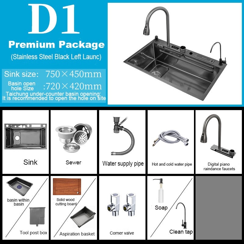 Digital Stainless Steel Kitchen Waterfall Sink– Leccio - Small ...